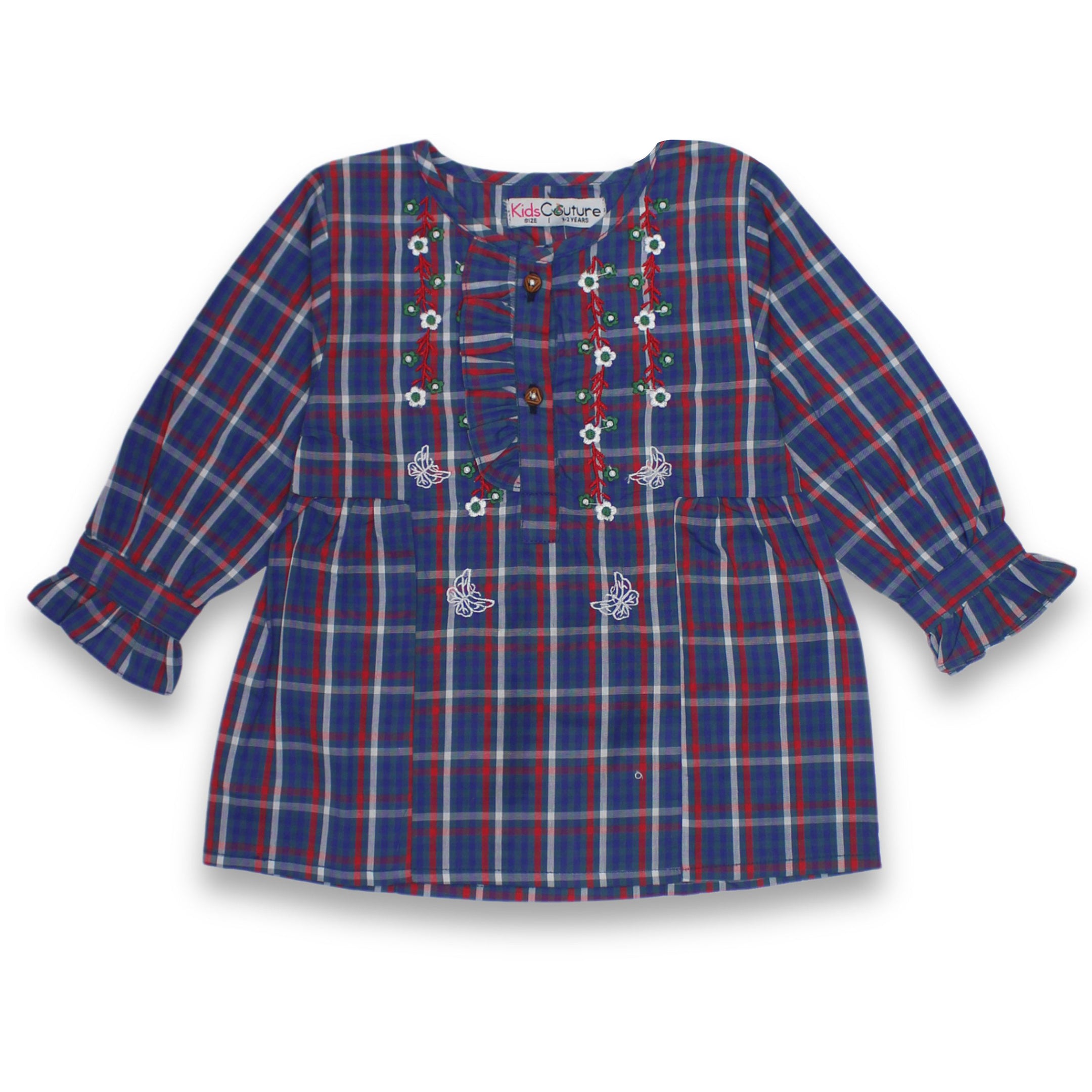 Girls Navy Blue Check Top – Kids Couture