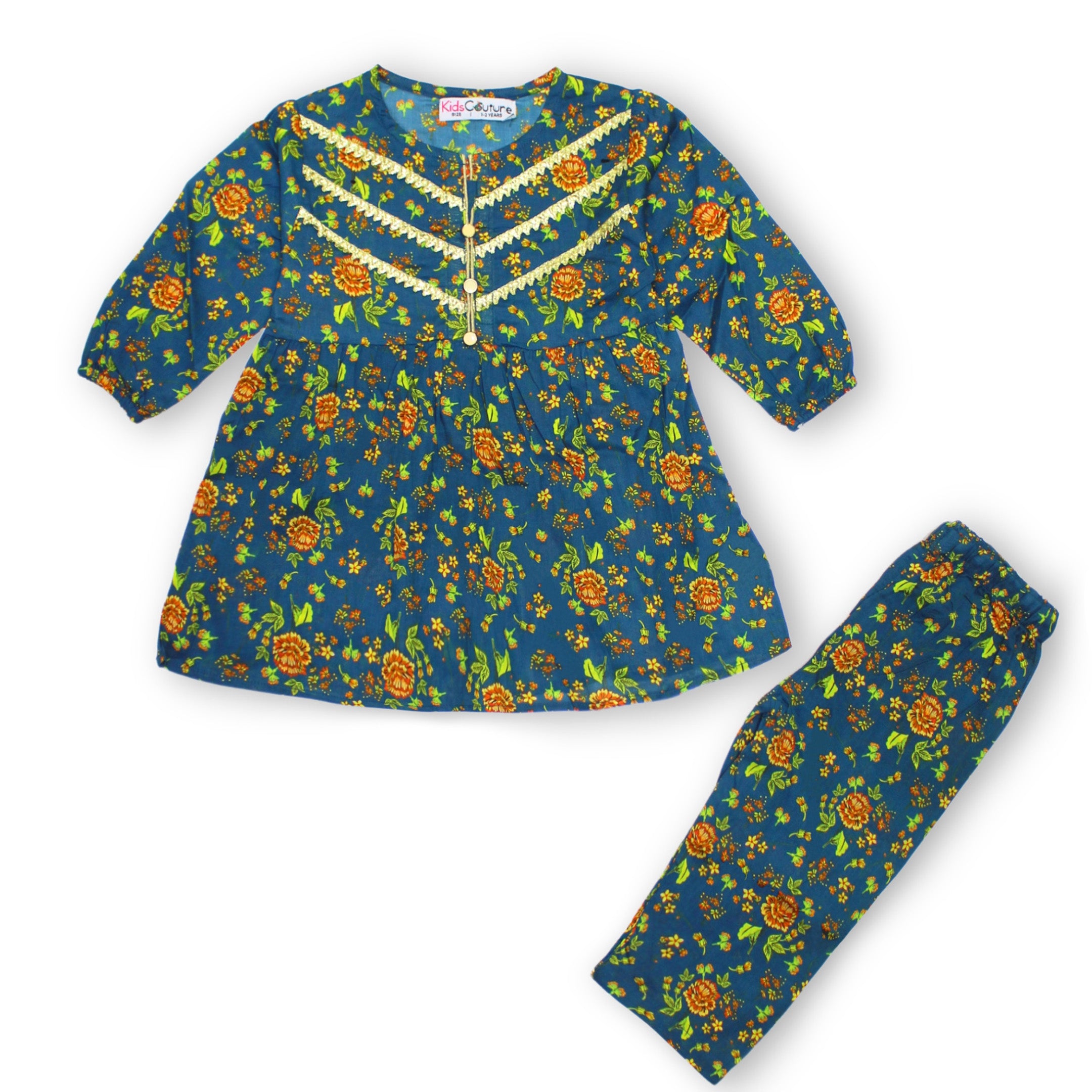 Girls Cyan lace Green floral 2 pc – Kids Couture
