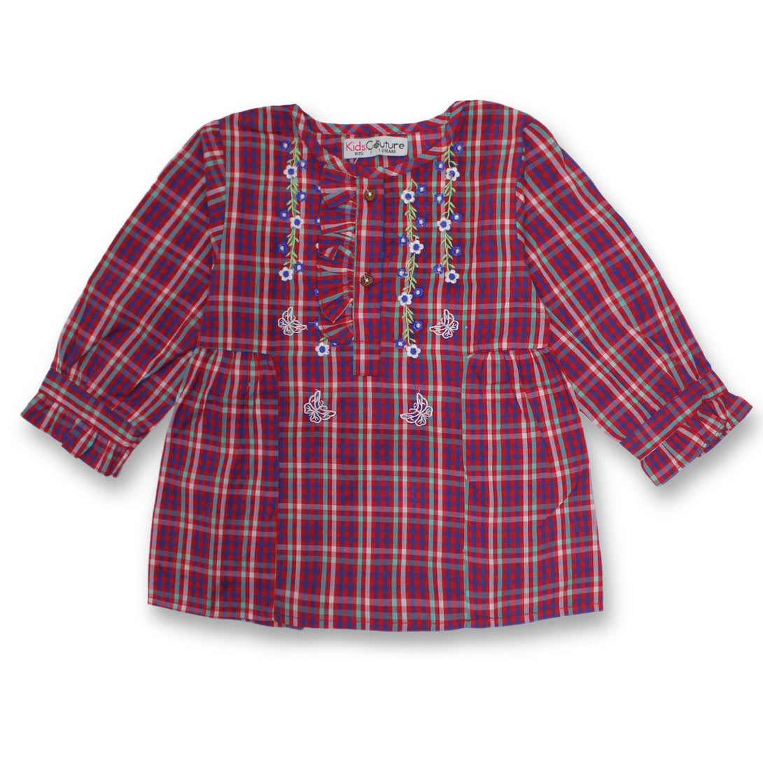 Girls Maroon Check Top – Kids Couture